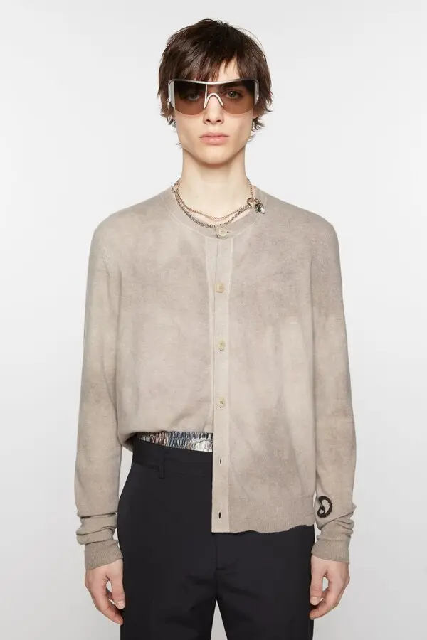 Acne Studios Buttoned Crewneck Sweater With Logo Jacquard - Nude
