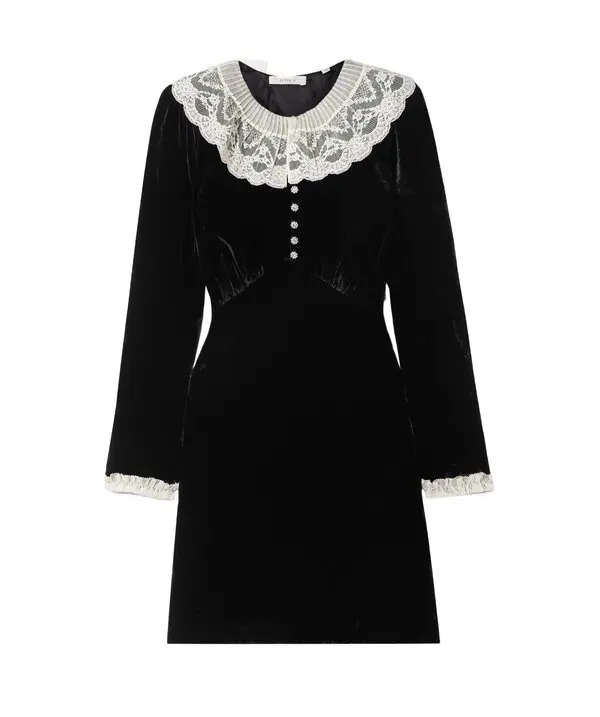 DÔEN Velvet Dress With Lace Trim - Black