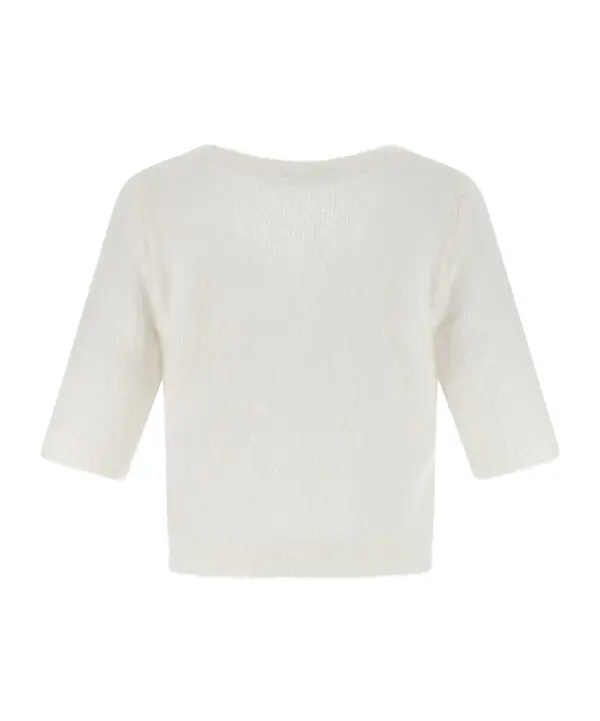 Alessandra Rich Cropped Knitted Jumper With Embroidered Detail - White