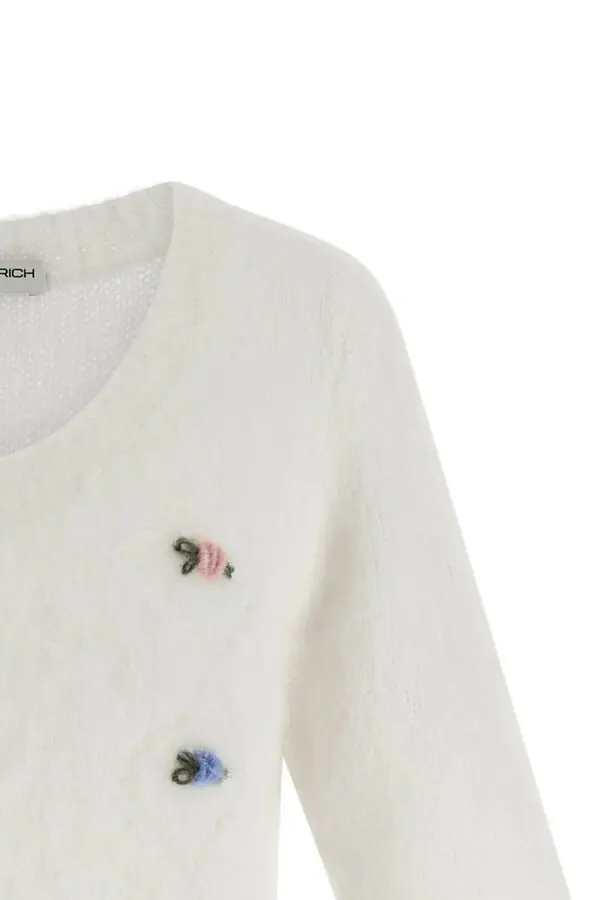 Alessandra Rich Cropped Knitted Jumper With Embroidered Detail - White