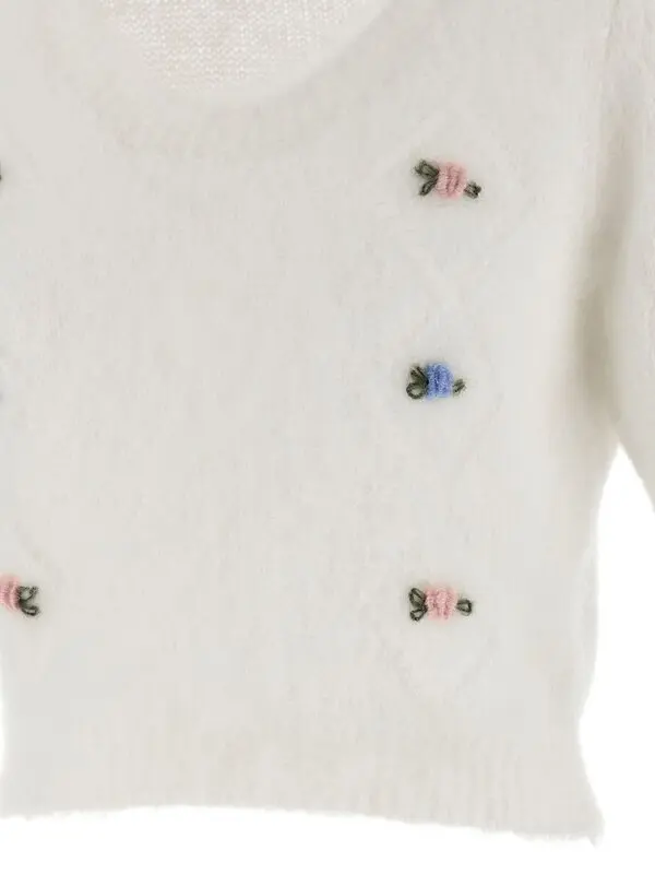 Alessandra Rich Cropped Knitted Jumper With Embroidered Detail - White