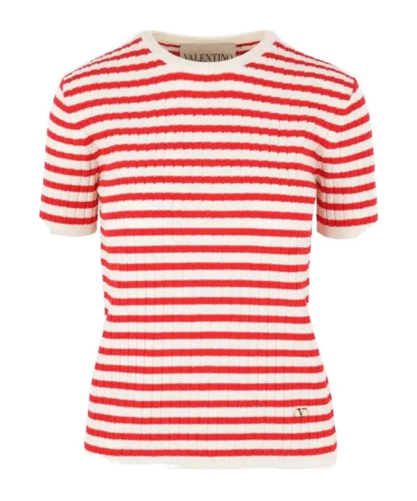 Valentino Garavani Striped Crewneck Jumper - Red