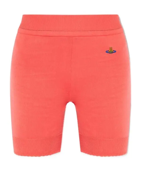 VIVIENNE WESTWOOD Logo Embroidered Ribbed-knit Stretch Shorts - Orange