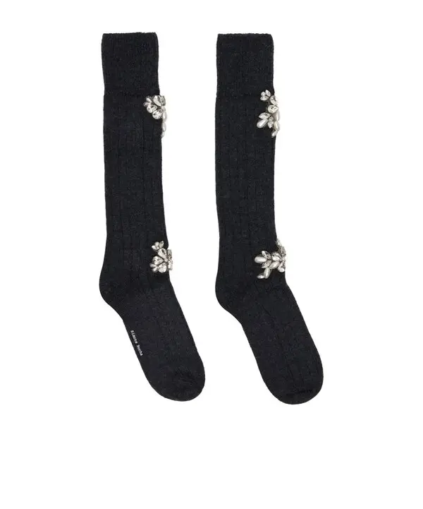 Simone Rocha Embellished Knee Socks - Charcoal Gray/pearl/clear