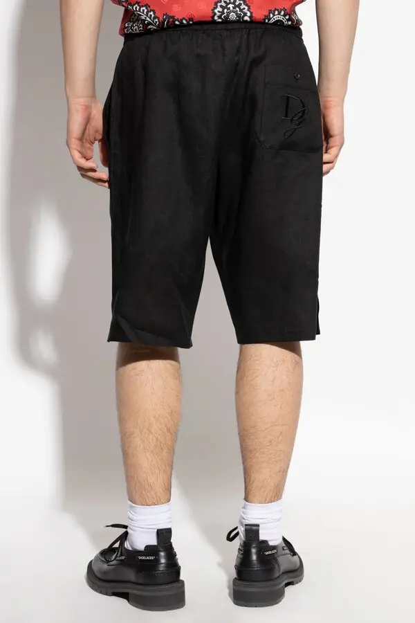 Dolce & Gabbana Logo Embroidered Drawstring Shorts - Black