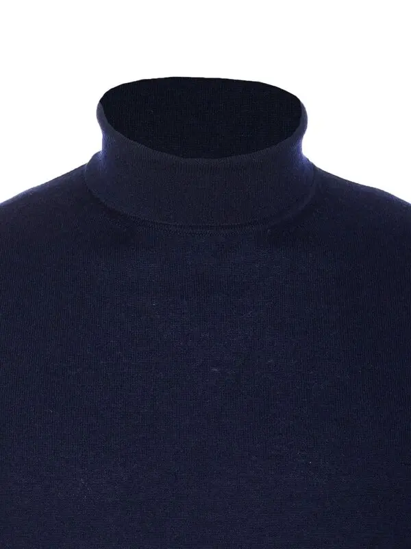 Gucci Fine Cashmere Turtleneck Jumper With Web Stripe Trim - Dark Blue