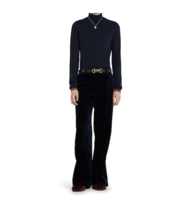Gucci Fine Cashmere Turtleneck Jumper With Web Stripe Trim - Dark Blue