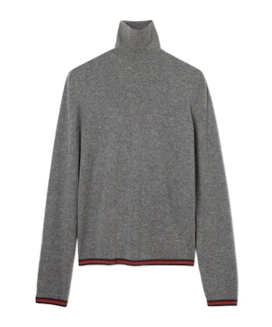 Gucci Fine Cashmere Turtleneck Jumper With Web Stripe Trim - Gray