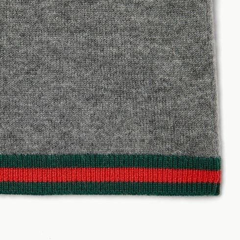 Gucci Fine Cashmere Turtleneck Jumper With Web Stripe Trim - Gray