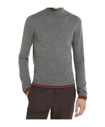 Gucci Fine Cashmere Turtleneck Jumper With Web Stripe Trim - Gray