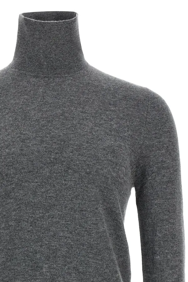 Gucci Fine Cashmere Turtleneck Jumper With Web Stripe Trim - Gray