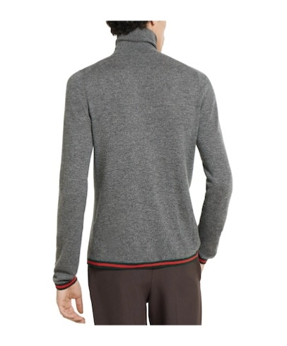 Gucci Fine Cashmere Turtleneck Jumper With Web Stripe Trim - Gray