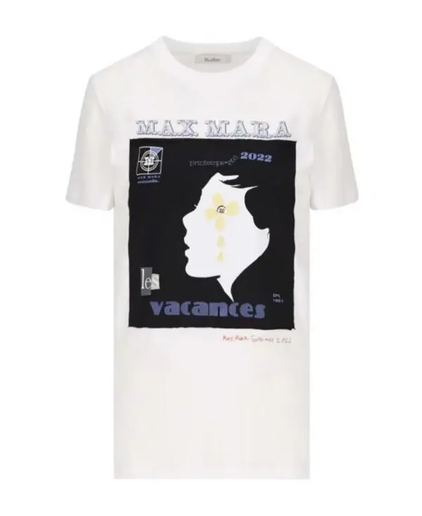 Max Mara Printed Round Neck Short Sleeve T-shirt - No