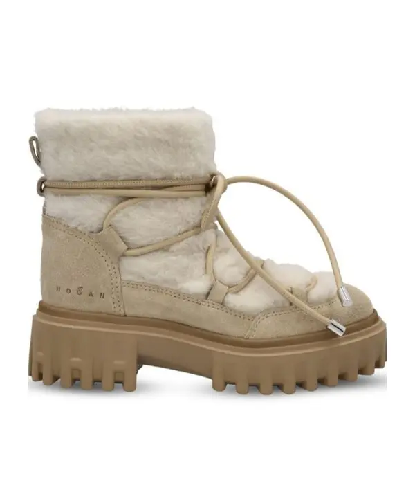 Hogan Lace-up Shearling Trim Boots