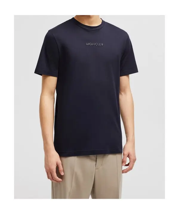 Moncler Logo Embroidered Crewneck T-shirt - Navy Blue