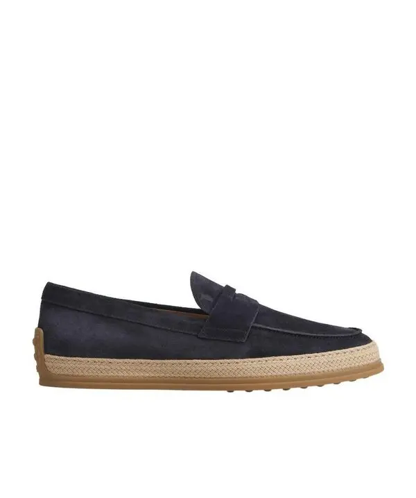 TOD'S Classic Suede Loafers With Rope Sole - Black