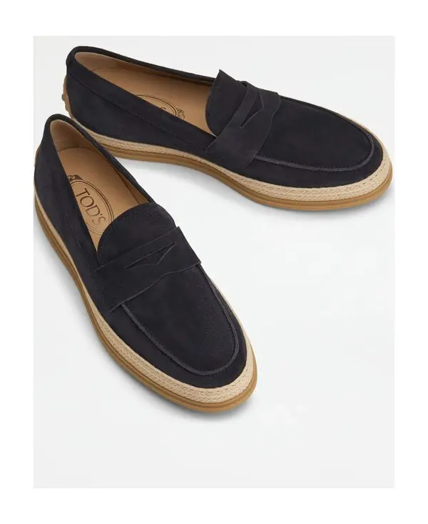 TOD'S Classic Suede Loafers With Rope Sole - Black
