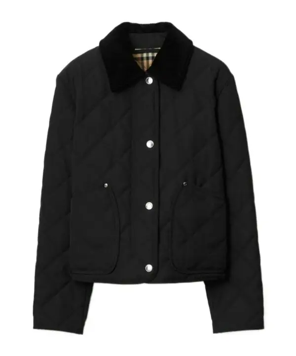 Burberry Quilted Jacket With Corduroy Collar - Black