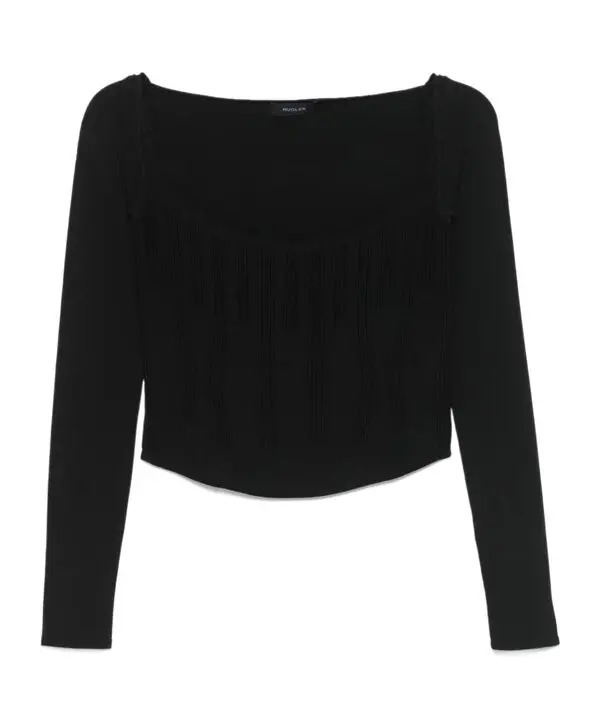 MUGLER Long Sleeve Square Neck Bodice - Black