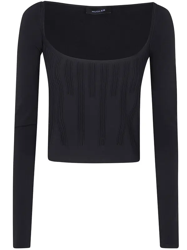 MUGLER Boning Detailed Square Neck Jumper - Black