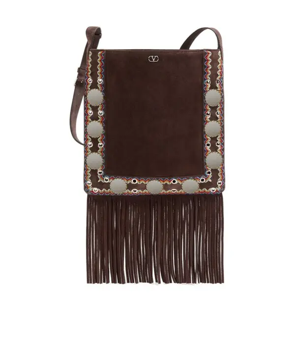 Valentino Garavani Nellcôte Fringed Edge Shoulder Bag - Black