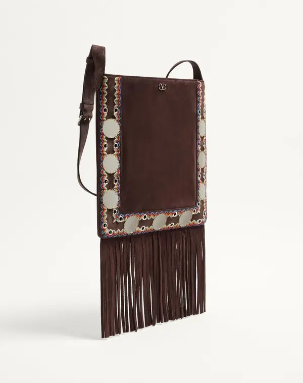 Valentino Garavani Nellcôte Fringed Edge Shoulder Bag - Black