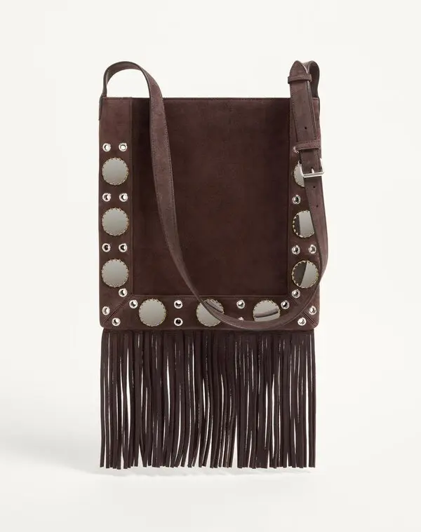 Valentino Garavani Nellcôte Fringed Edge Shoulder Bag - Black
