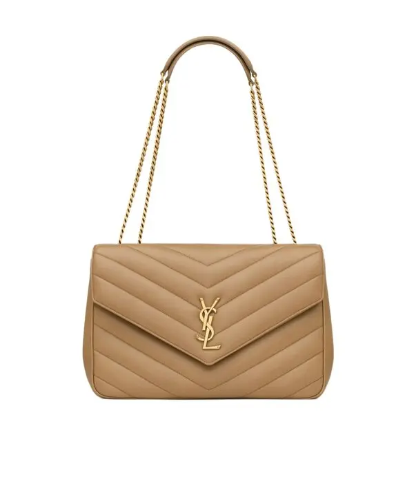 Saint Laurent Loulou Foldover Top Large Shoulder Bag - Nude