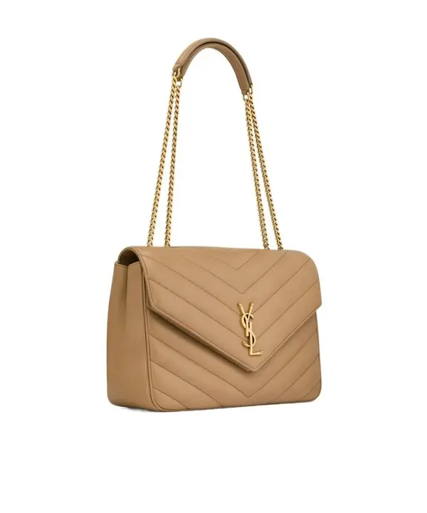 Saint Laurent Loulou Foldover Top Large Shoulder Bag - Nude