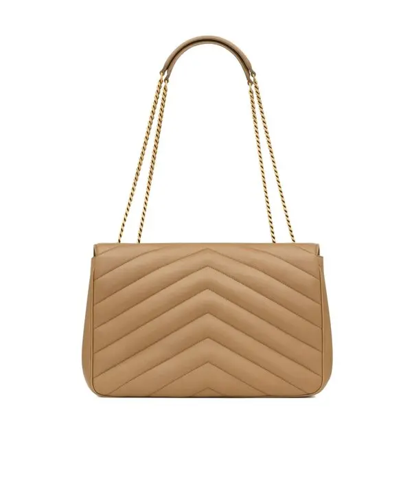 Saint Laurent Loulou Foldover Top Large Shoulder Bag - Nude