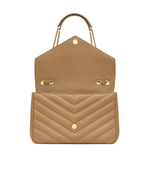 Saint Laurent Loulou Foldover Top Large Shoulder Bag - Nude