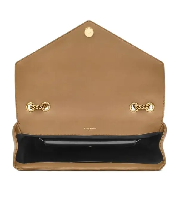 Saint Laurent Loulou Foldover Top Large Shoulder Bag - Nude