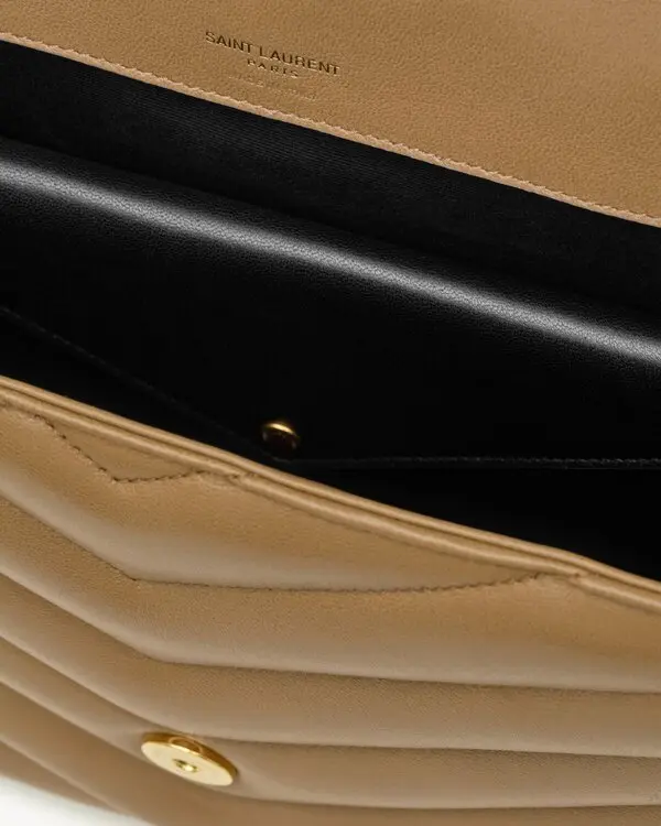 Saint Laurent Loulou Foldover Top Large Shoulder Bag - Nude