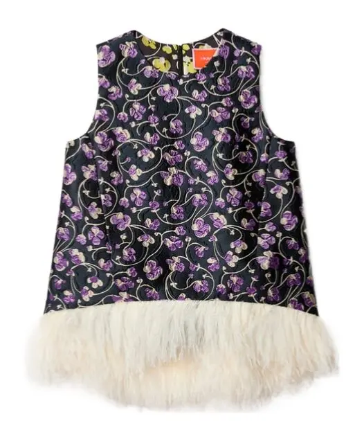 La DoubleJ La Scala Top With Ostrich Feather Trim - Purple