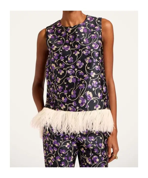 La DoubleJ La Scala Top With Ostrich Feather Trim - Purple