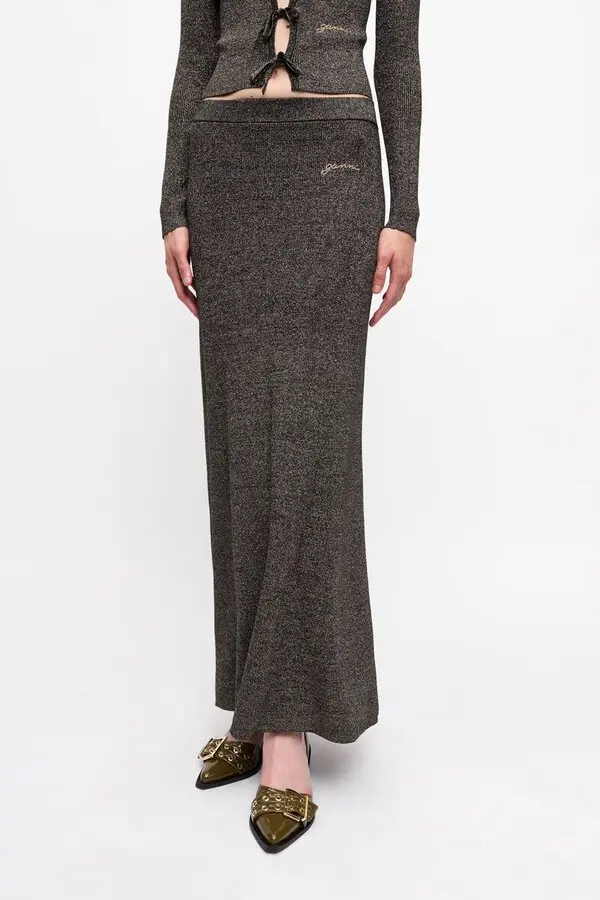 GANNI Embroidered Logo Knit Maxi Skirt