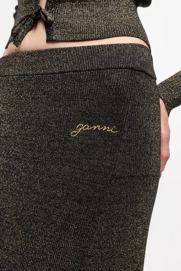 GANNI Embroidered Logo Knit Maxi Skirt