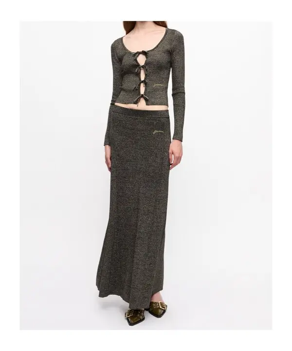GANNI Embroidered Logo Knit Maxi Skirt