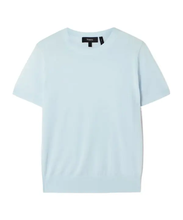 Theory Merino Wool Short-sleeved Knit Sweater - Light Blue