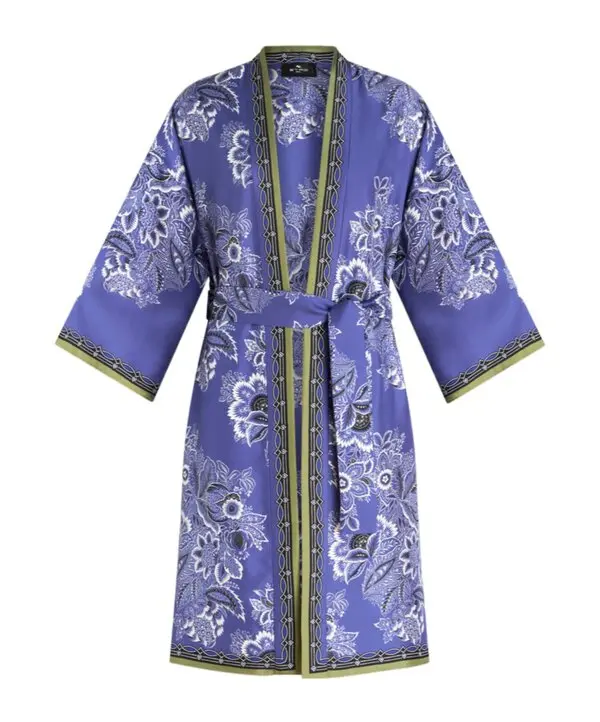 Etro Floral-printed Belted-waist Robe - Blue