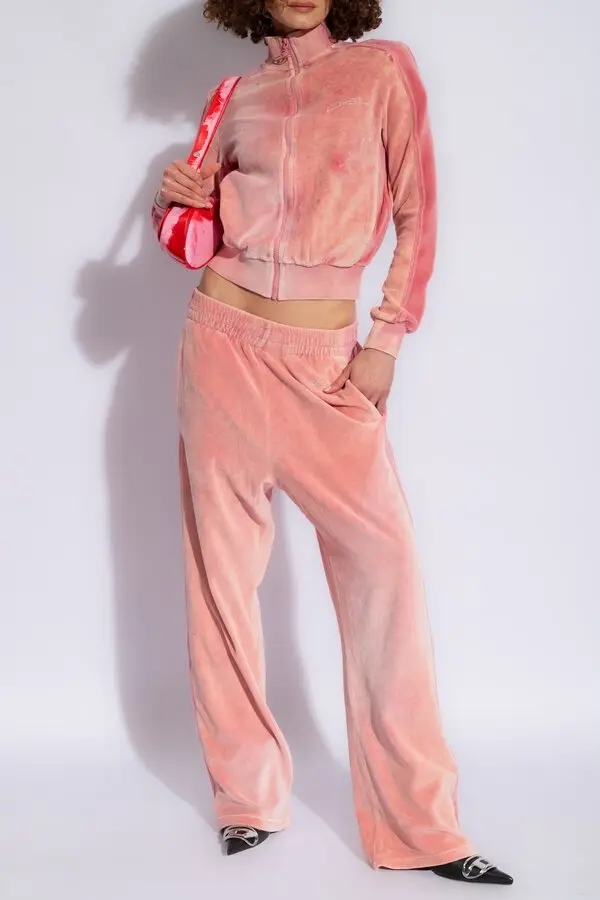 DIESEL® Low-rise Velvet Trousers With Logo Embellishment