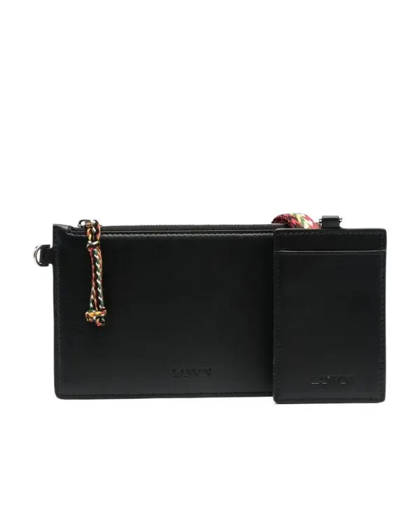 LANVIN Logo Debossed Leather Clutch - Black