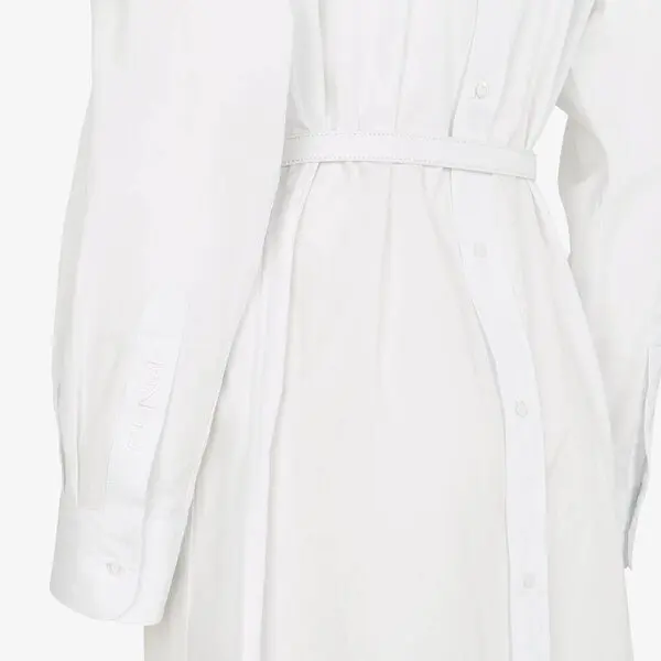 Fendi Band-collared Long-sleeved Midi Shirt Dress With Ff Buckle Belt