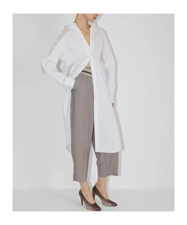 Fendi Band-collared Long-sleeved Midi Shirt Dress With Ff Buckle Belt