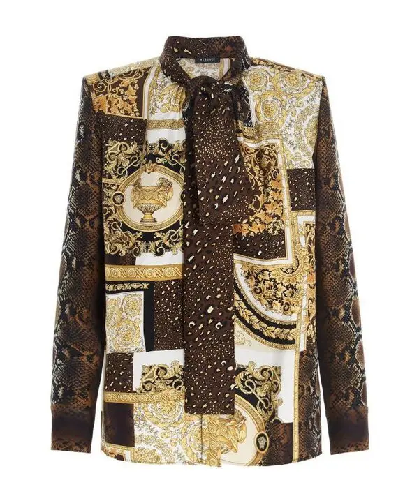 Versace Barocco Printed Pussy-bow Blouse