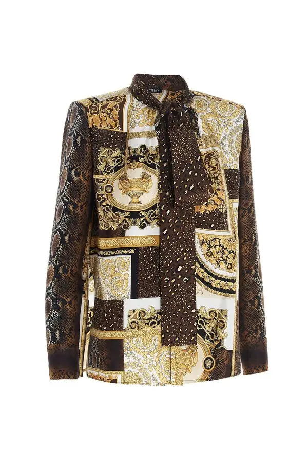 Versace Barocco Printed Pussy-bow Blouse