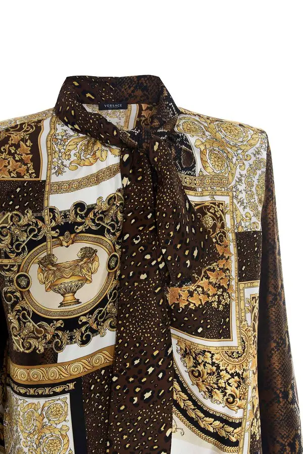 Versace Barocco Printed Pussy-bow Blouse