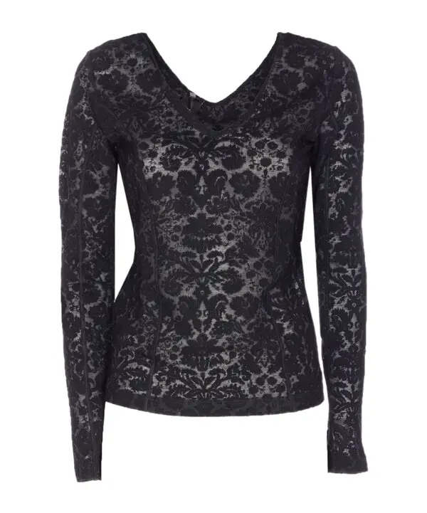 Pinko V-neck Lace Top - Black