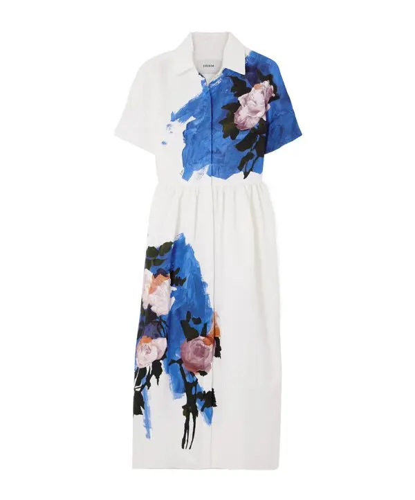 Erdem Pleated Floral Print Dress - White