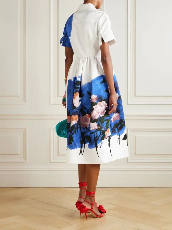 Erdem Pleated Floral Print Dress - White